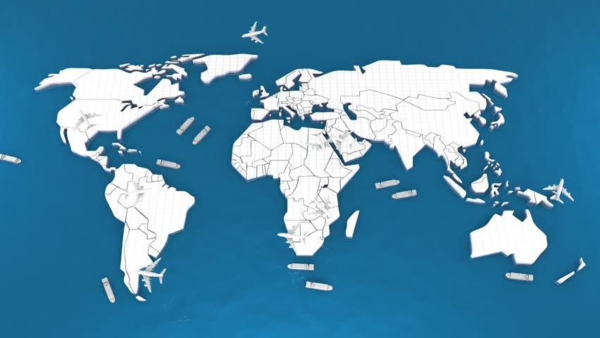 Simulator World Map Showing Shipping Routes. And Flying Airplane. Stock ...