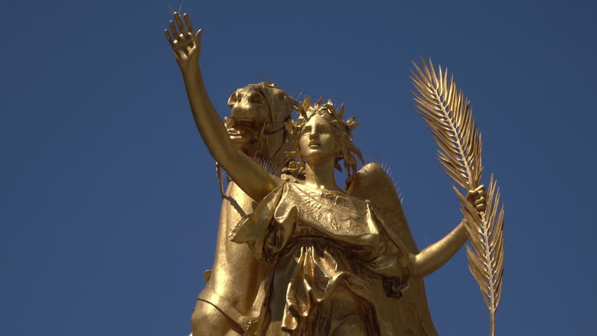 Athens. Statue Of Greek Goddess Athena. Clouds Move In Background. Easy ...