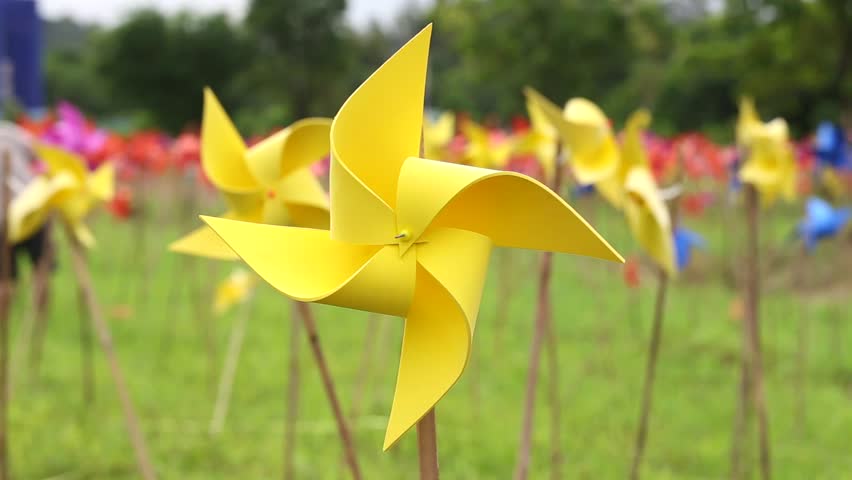 Small Yellow Paper Windmills Stick Stock Footage Video (100% Royalty ...