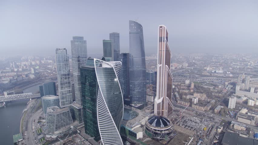 WINTER Moscow City Business Center. Russian Skyscrapers. Cowered In ...
