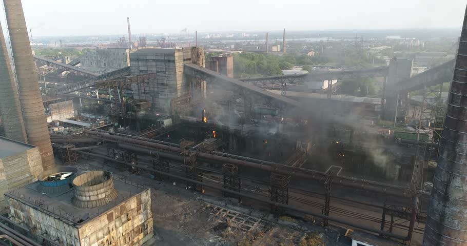 Aerial View Of Industrial Steel Plant. Aerial Sleel Factory. Flying ...