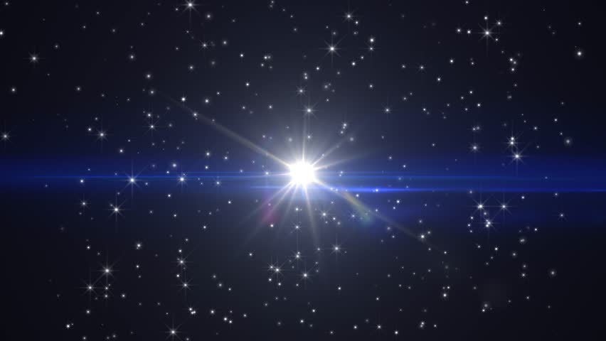 Bright Star Shining And Dark Space With Stars. Background With ...
