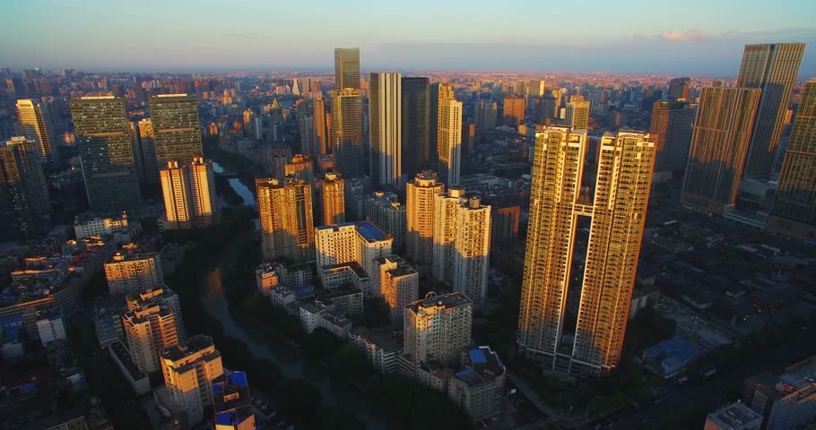 Aerial View Of The Downtown Cityscape Of Chengdu City In China Stock ...