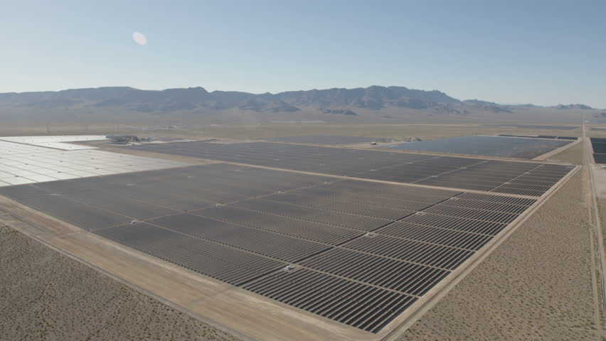 Aerial View Solar Panels Harvesting Clean Energy From The Sun, Las ...