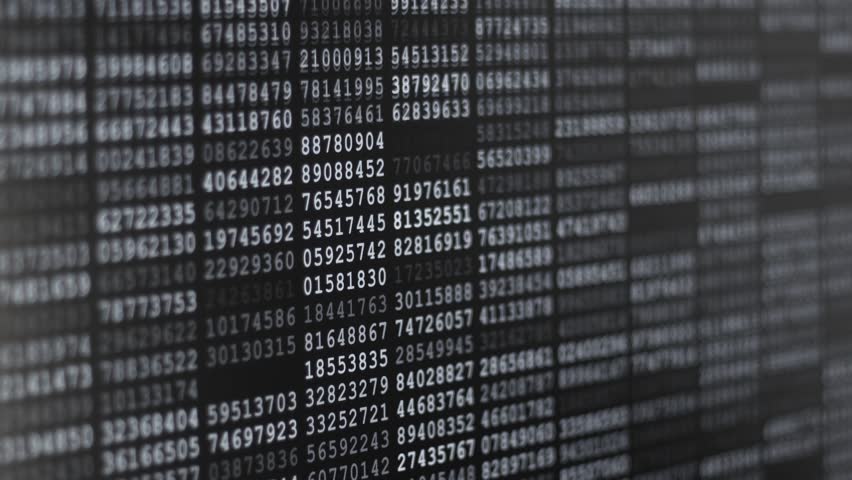 Twinkle Computer Data Code Screen Listing Table With Cursors And Boxes. Black Background With ...