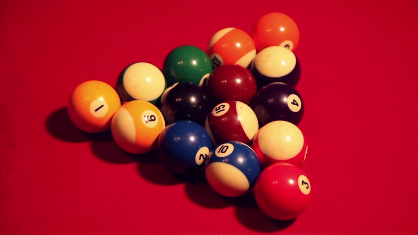 Video Of A Pool Or Billiards Table With Red Felt Covering. Pool Balls ...