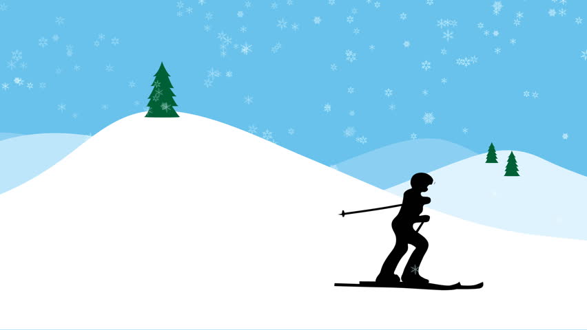 Cartoon Skier Slope Downhill. Animation With Athlete Skiing And ...