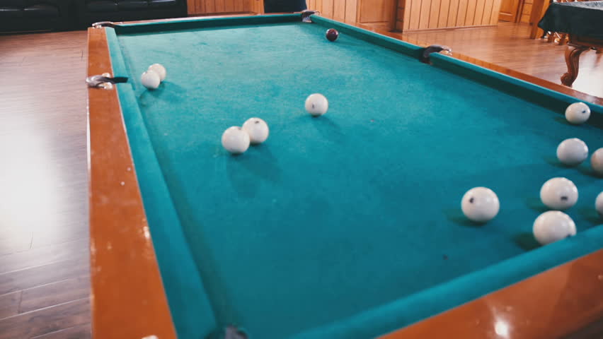 Playing Billiards - Closeup Of Colored Pool Balls Rolling On Green ...