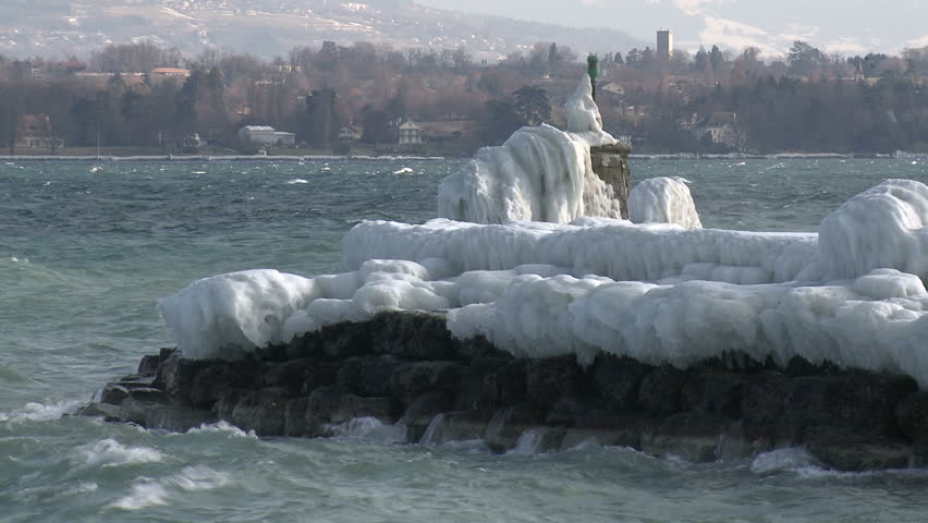 Stock video of extreme ice storm hits lake shore. | 3237028 | Shutterstock