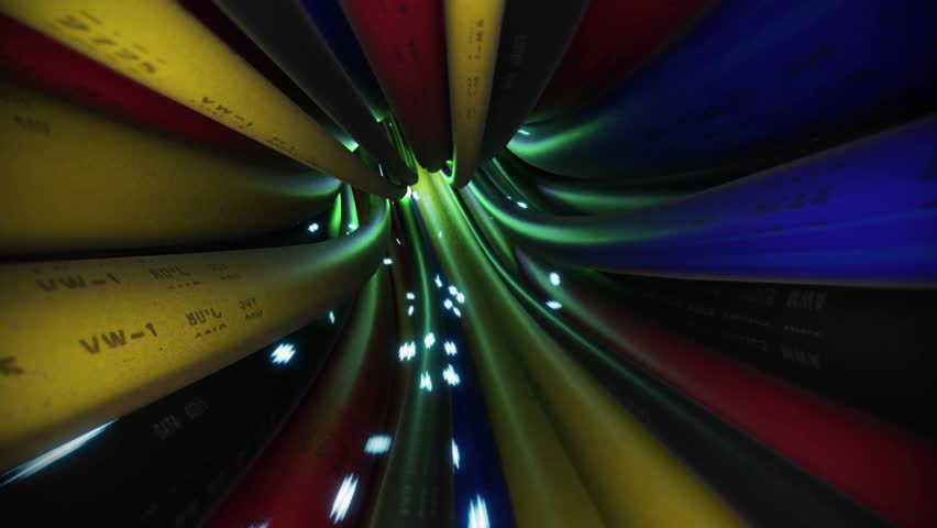 Wires Cables Fly Through Data Internet Power Grid Electric Circuit ...