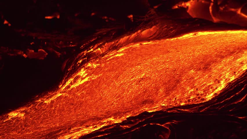 Close Up Lava Flowing From Kilauea Volcano Hawaii At Night. Lava Stream ...