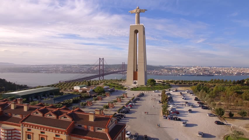 Christ The King (Cristo Rei) Statue In Almada, Lisbon, Portugal, Aerial ...
