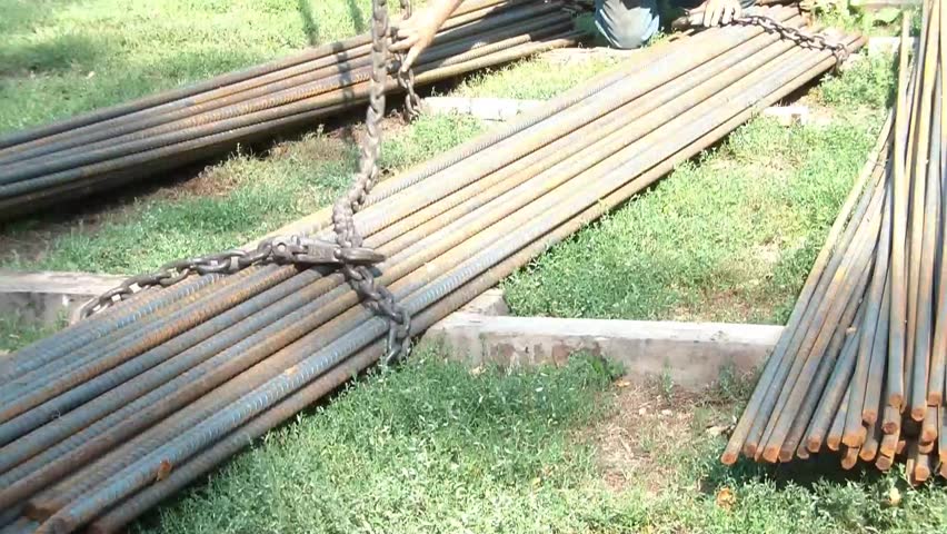 Crane Lifts Rebar Into Air Stock Footage Video (100% Royalty-free ...