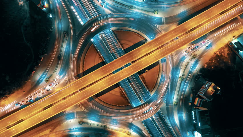 Hyperlapse Timelapse Of Night City Traffic On 4-way Stop Street ...