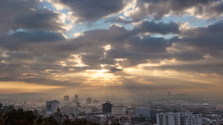 Downtown Los Angeles City Buildings Skyline At Sunset. 4K Timelapse ...