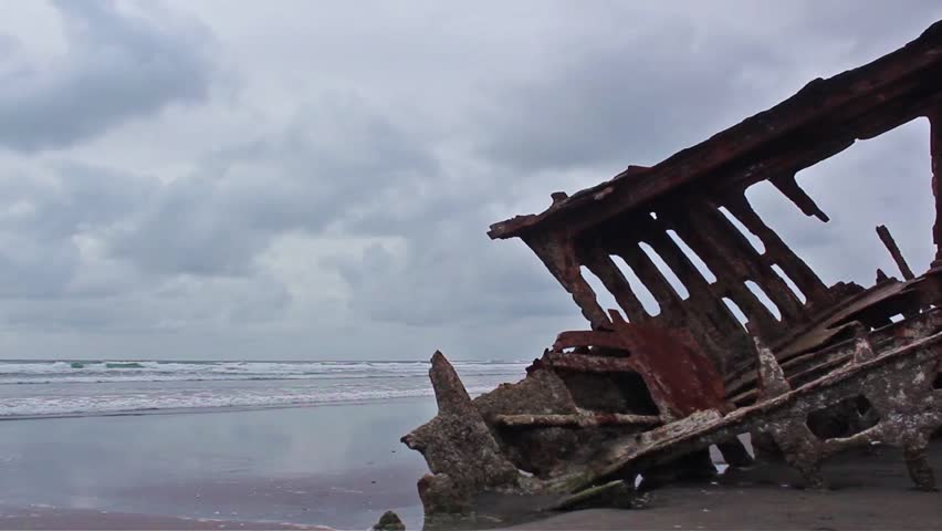Spooky Shipwreck On Beach With Flowing Tide Stock Footage Video 3815975 ...
