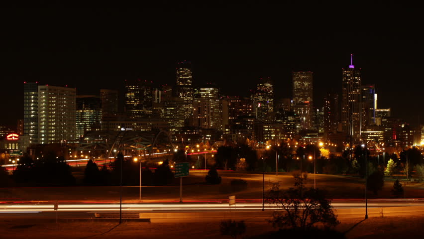 A Beautiful Night Time Lapse Of Denver Skyline, With Highway. HD 1080p ...