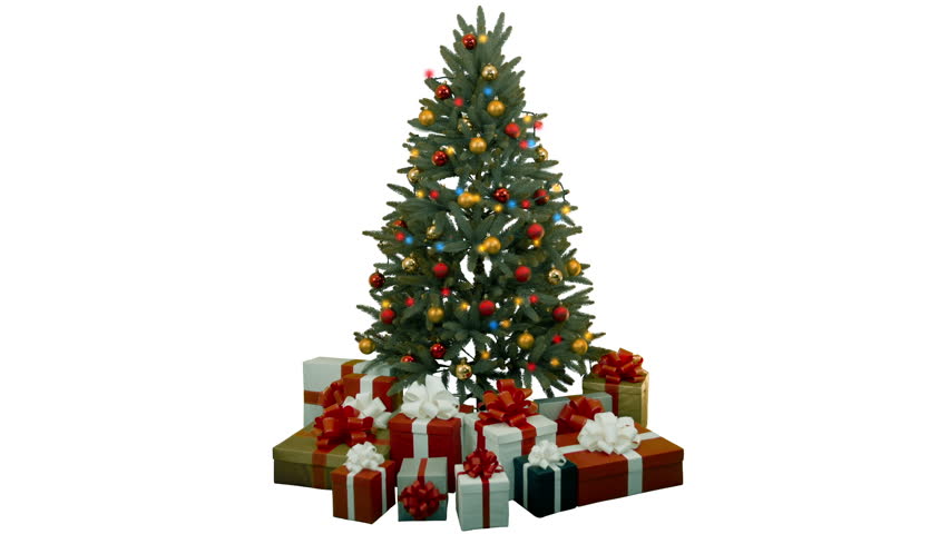 Christmas Tree On White Background. With Alpha Matte. Loop Stock ...