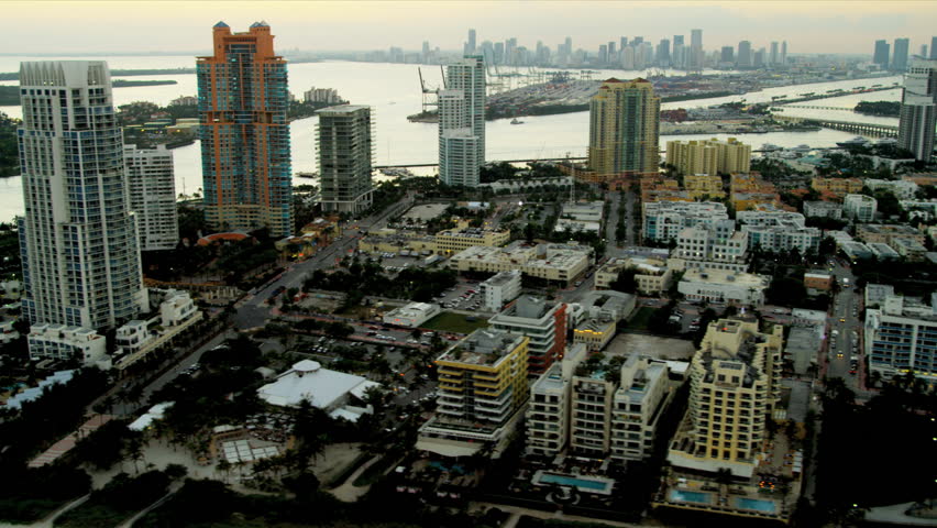 Aerial Dusk View Miami Beach Stock Footage Video (100% Royalty-free ...