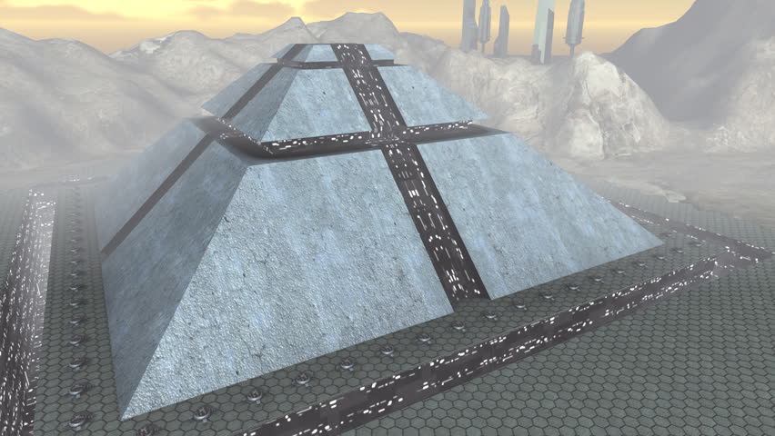 Stock Video Clip of Spaceship take off from futuristic pyramid zoom-in ...