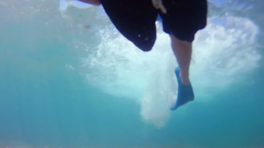 Scuba Diver Bare Foot Feet First Entry Into Ocean From Boat While ...