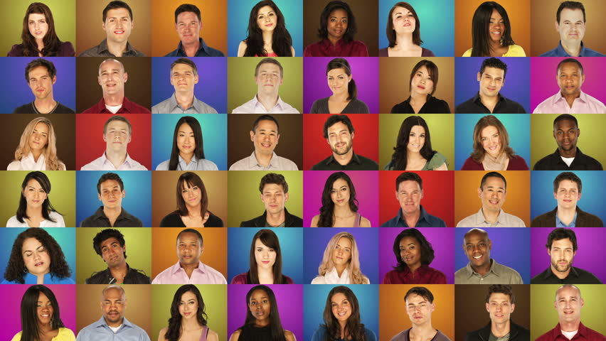 Grid Of Portraits - Diverse People On Colorful Backgrounds - Sliding ...
