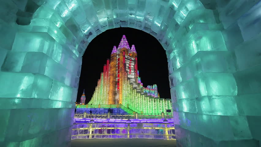 CHINA - CIRCA JANUARY 2014: Spectacular Illuminated Ice Sculptures At ...