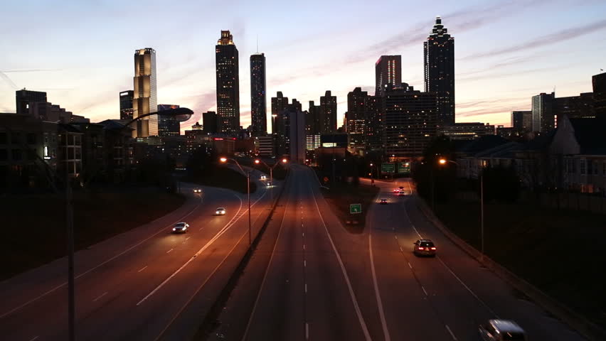 Skyline with lights and roads in Atlanta, Georgia image - Free stock ...