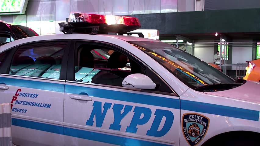 NEW YORK - FEB 24, 2017: Police Car NYPD Blocking Street Flashing ...