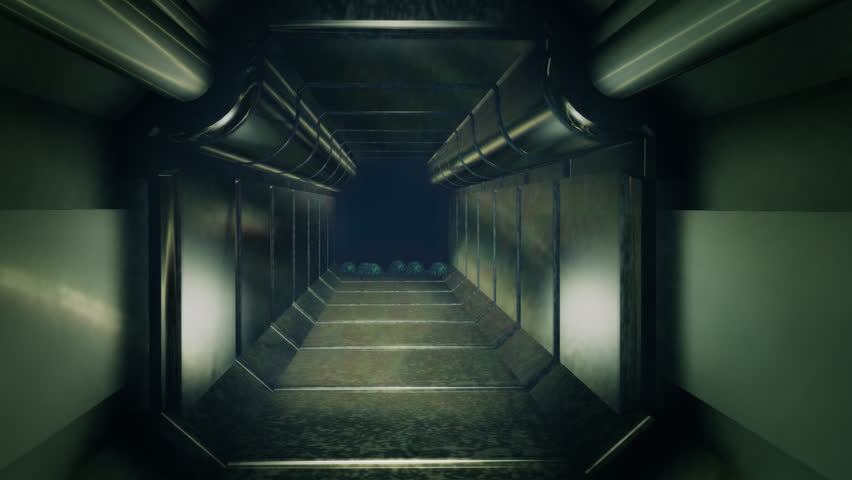 Long Straight Spacecraft Corridor With No Windows Illuminated By ...