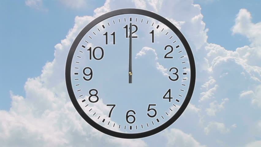 3D Animation Of A Wall Clock Running Very Fast Through 24 Hours. Clouds ...
