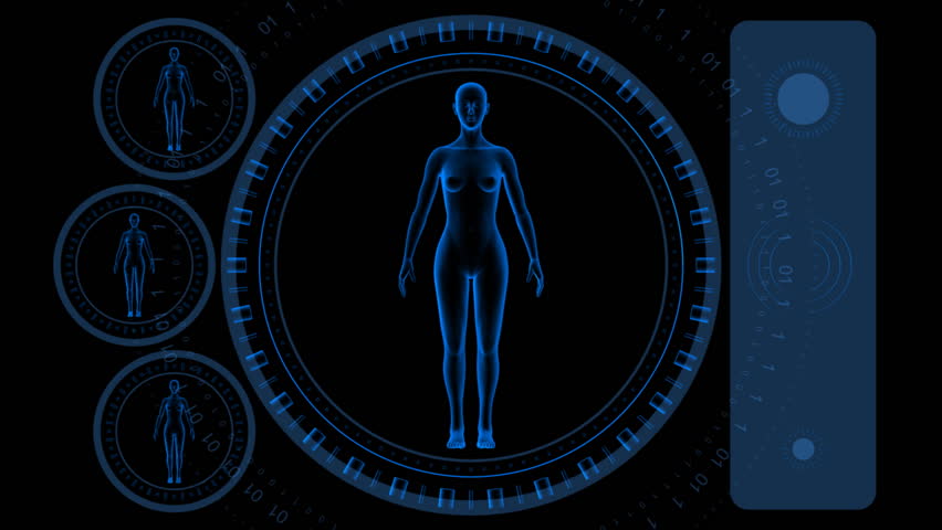 Anatomy Of Human Full Body Male Walking On Left With Touch Screen Scan ...