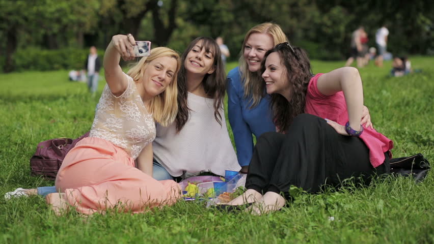 Four Friends Taking Selfie In The Park: Friendship, Smartphone, Photo ...