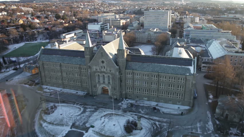 TRONDHEIM, NORWAY, JANUARY 2014 Aerial Drone Shot Of The NTNU ...