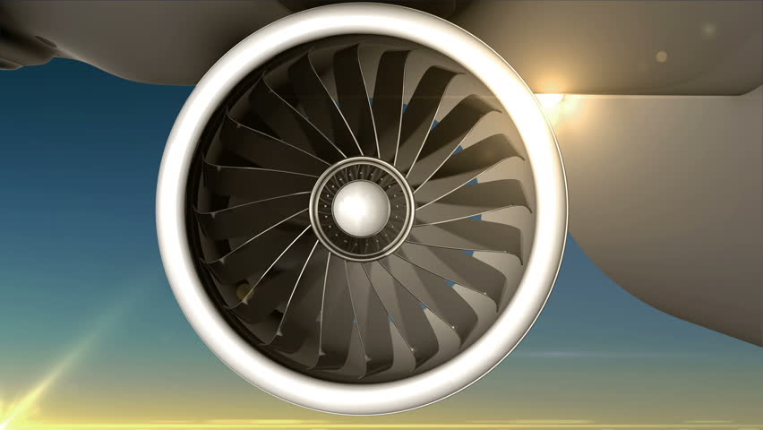 Animation With Close Up Of Airplane Engine. Flight Airplane In Blue Sky ...