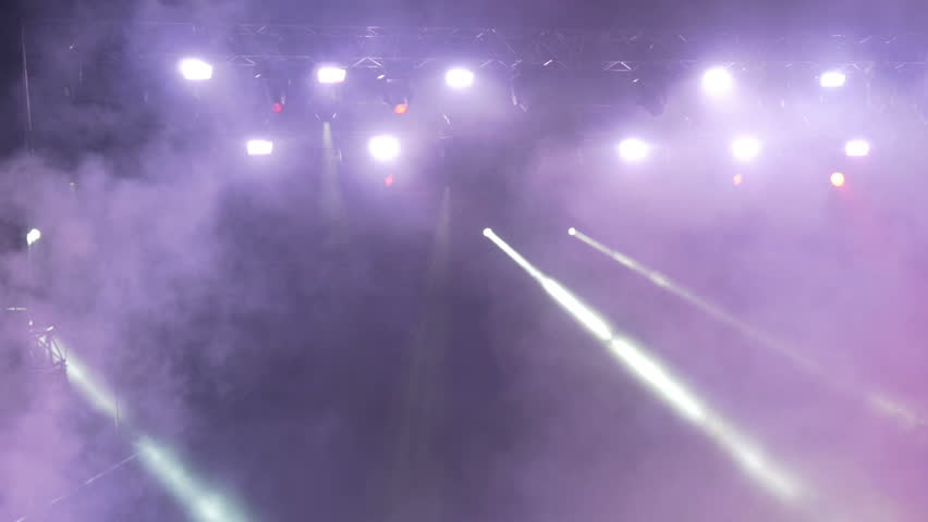A Wide Shot Of Real Blue And Purple Concert Lights And Smoke From A ...