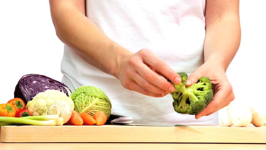 Healthy Fresh Vegetables Being Chopped To Provide Ingredients For ...
