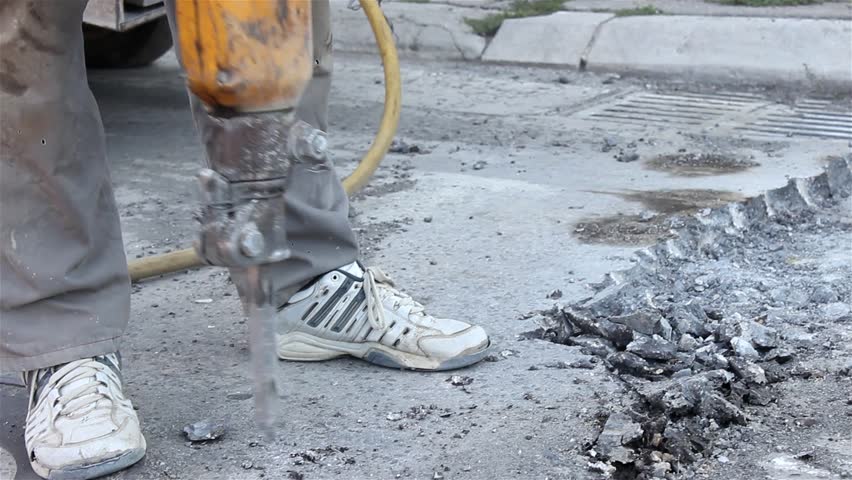 Worker Drilling Concrete with Compressor Stock Footage Video (100% ...