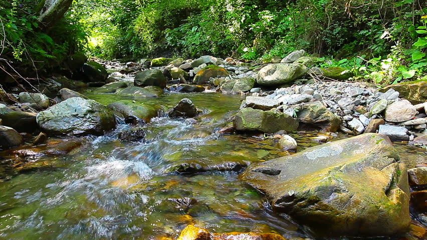 Small Mountain River/Landscape With Stream Flowing Between Rocks And ...