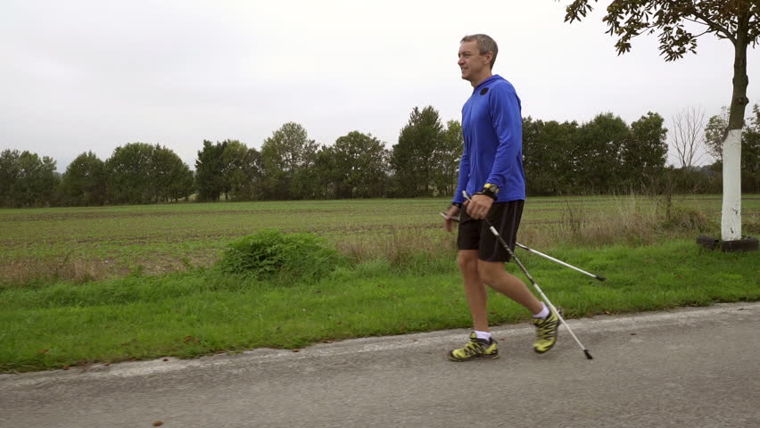 Slow Motion Nordic Walking Man Stock Footage Video (100% Royalty-free ...