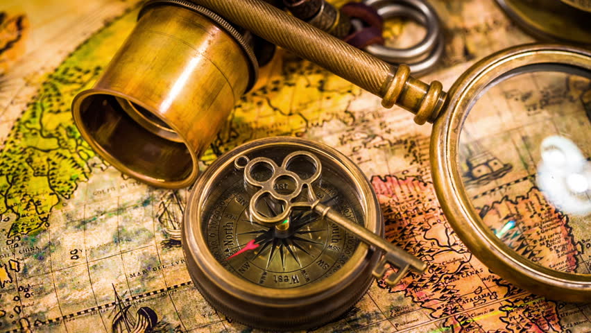 Vintage Magnifying Glass, Compass, Telescope Stock Footage Video (100% ...