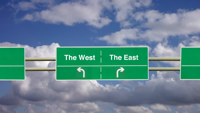 Animation Of Traveling Towards An Overhead Road Sign Of A Road Dividing ...