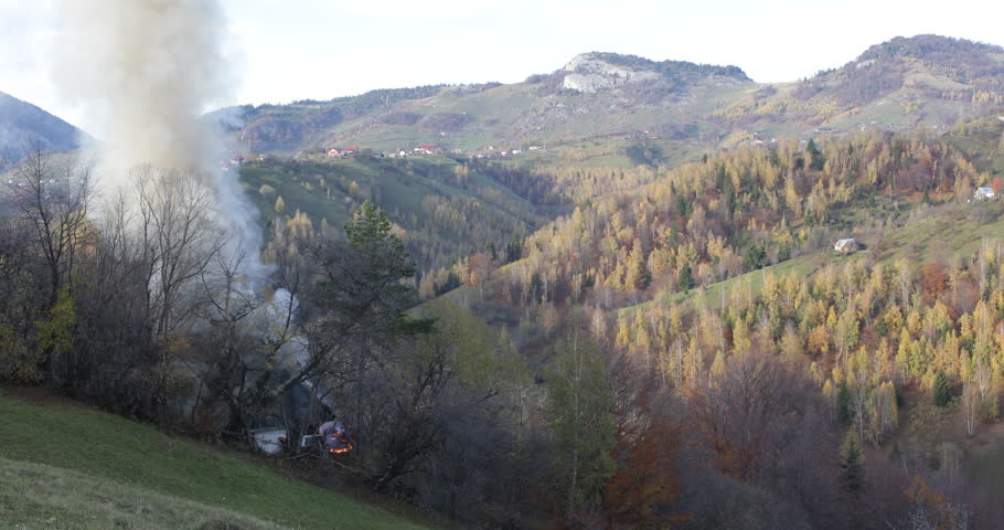 Isolated House Wooden Cottage Burning Stock Footage Video (100% Royalty ...