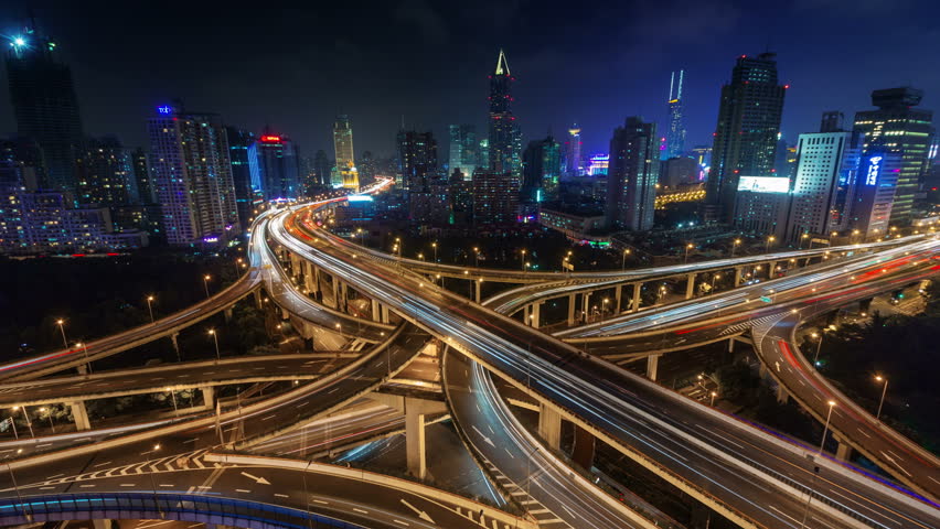 4k Video,the Light Trails Of City Traffic On The Modern Building ...