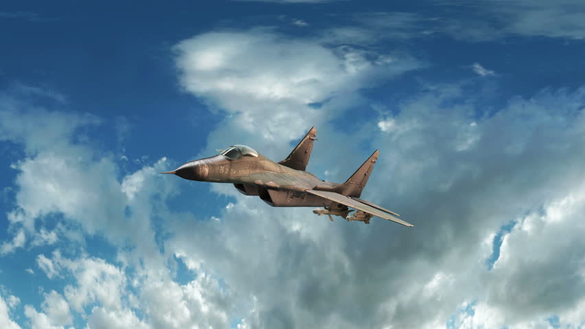 Stock Video Clip of Fighter jet animation flying through cloudy sky ...