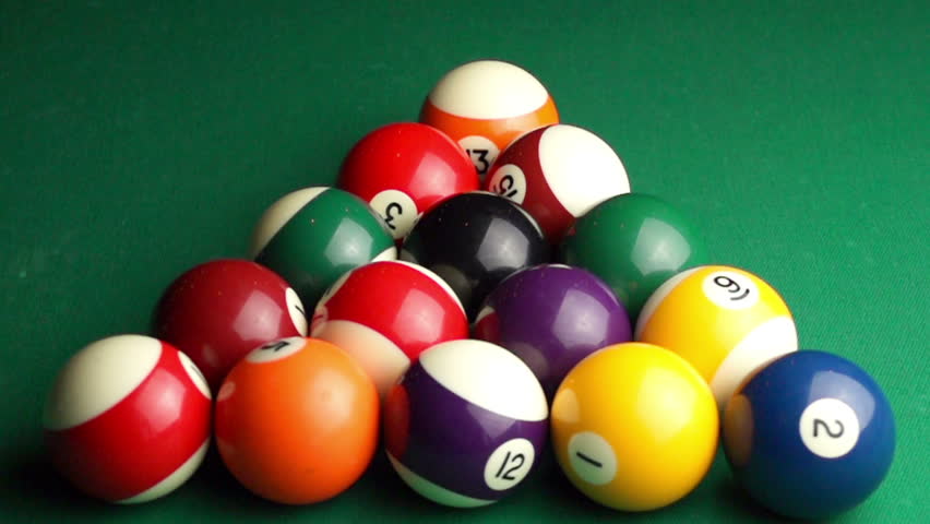 Billiard Balls On The Green Baize Of A Billiard Table.Top View Of ...