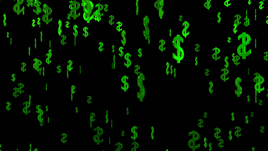 Animated Falling And Spinning Shining 3d Green Dollar Signs Against ...
