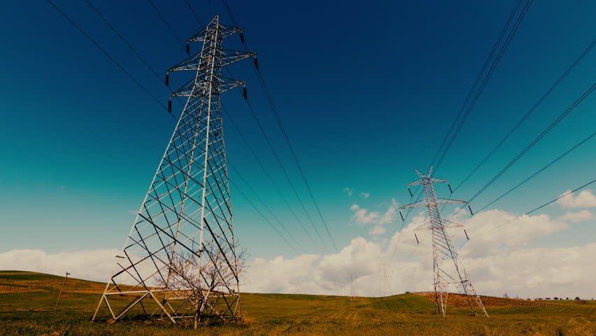 High Voltage Power Line At Sunrise. Shot Near Los Angeles With A Canon ...